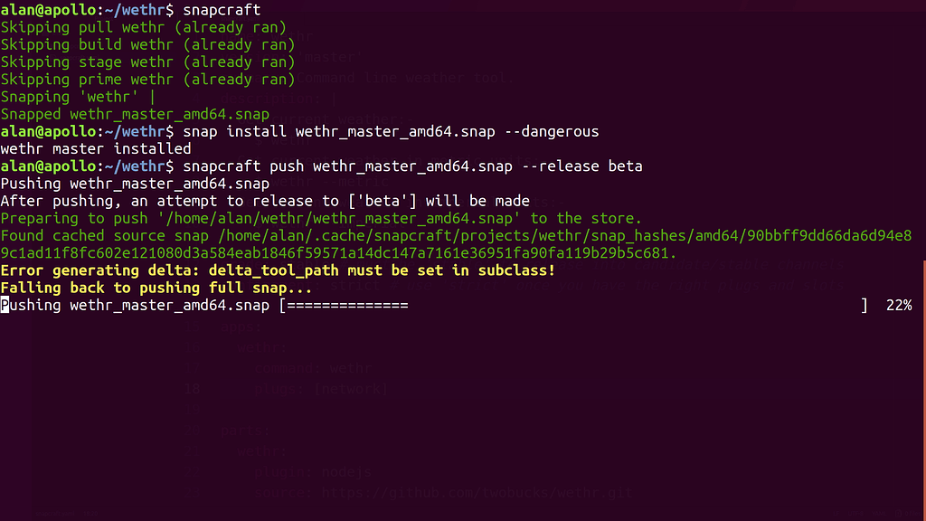 “Error generating delta: delta_tool_path must be set in subclass!" - snapcraft - snapcraft.io
