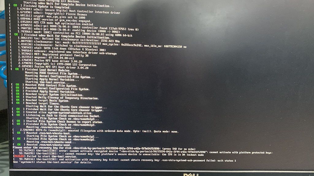 Ubuntu Core 20 randomly fails to boot and asking for recovery key - device - snapcraft.io