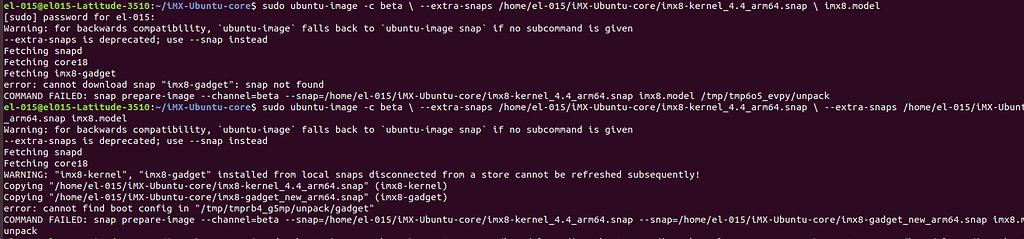 Error while creating custom Ubuntu core image using gadget snap and kernel snap - device ...