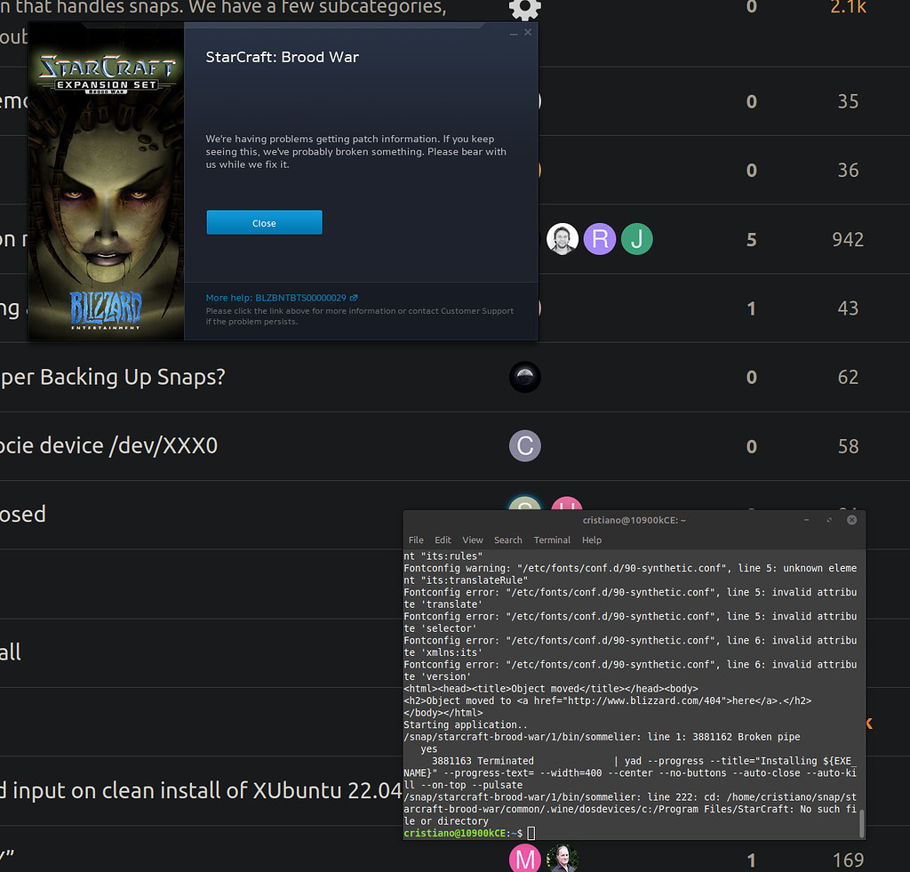 Starcraft install cannot patch - snap - snapcraft.io