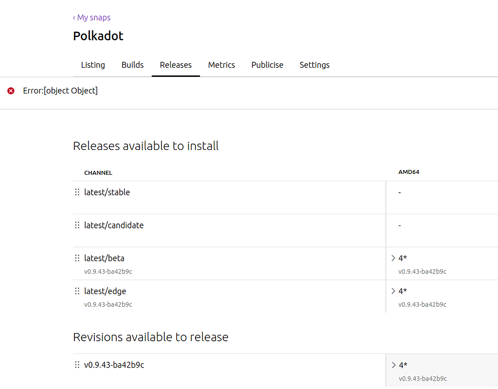 Error Object when trying to promote to stable - store - snapcraft.io