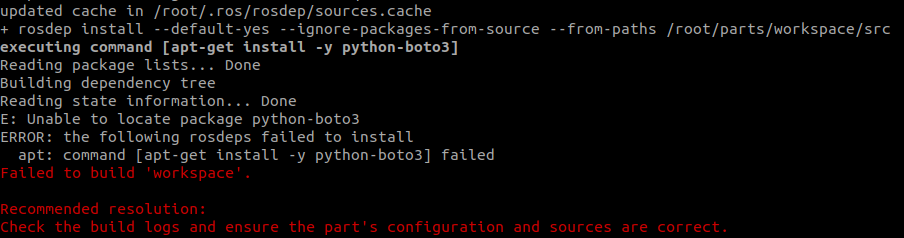 Ros1-noetic workspace build failed with python-boto3 - snapcraft - snapcraft.io